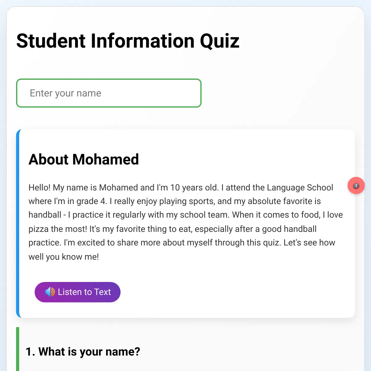 Student Information Quiz