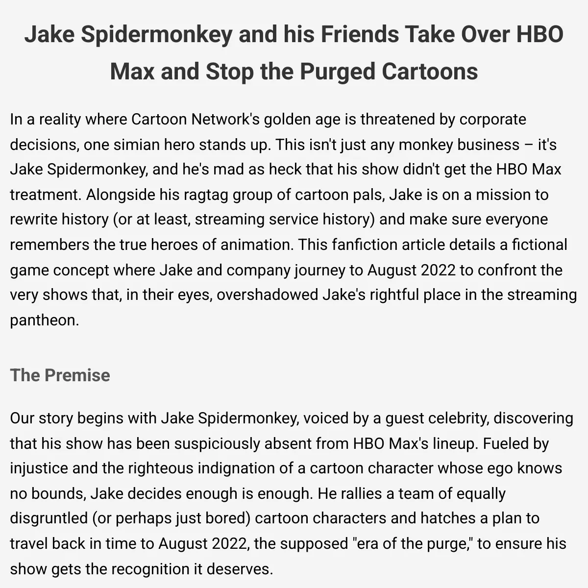 Jake Spidermonkey vs. HBO Max
